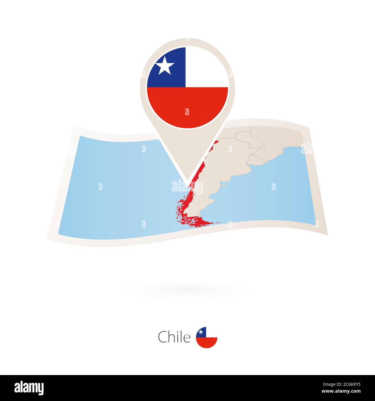 Folded paper map of Chile with flag pin of Chile. Vector Illustration ...