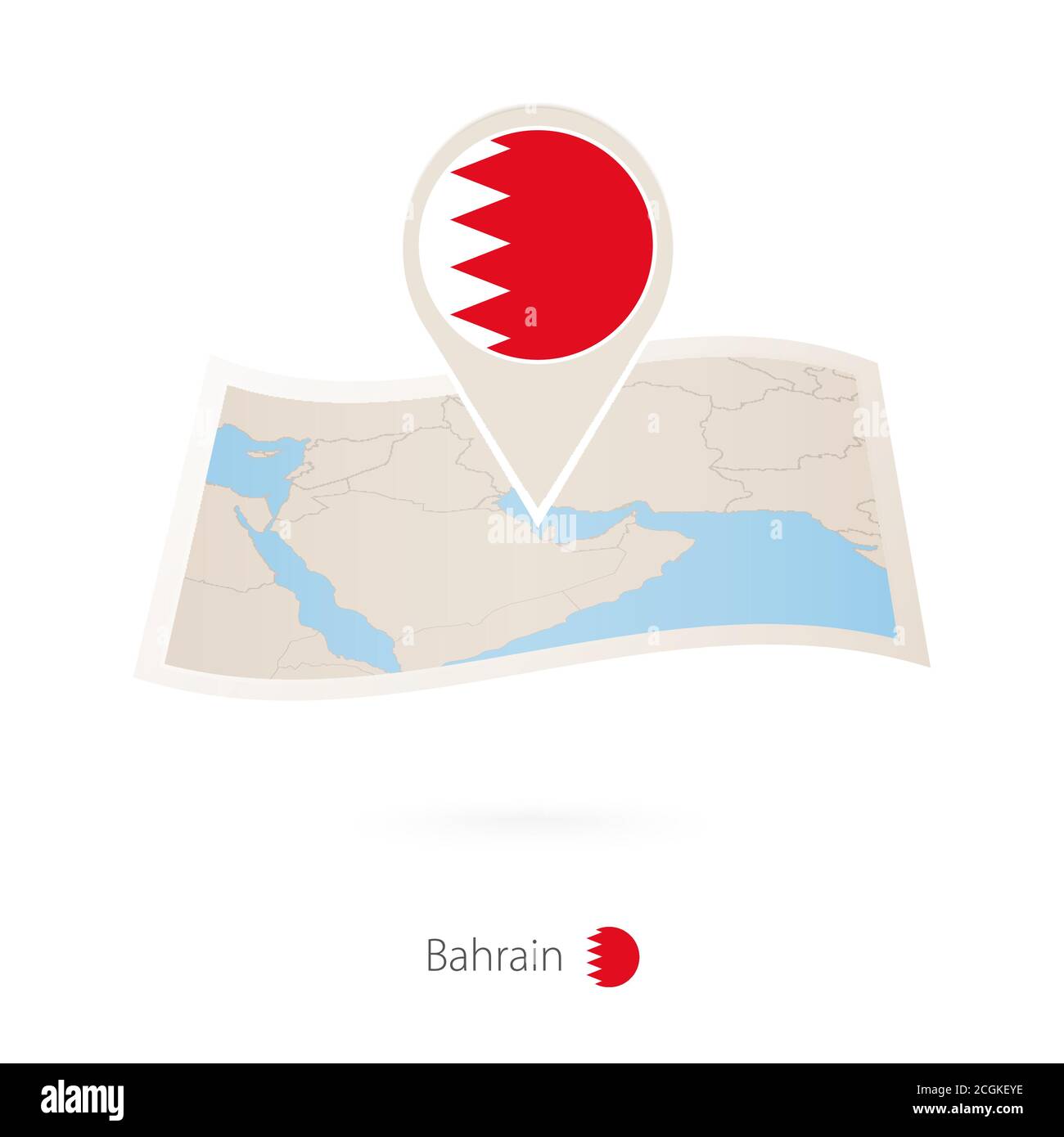Folded paper map of Bahrain with flag pin of Bahrain. Vector Illustration Stock Vector Image ...