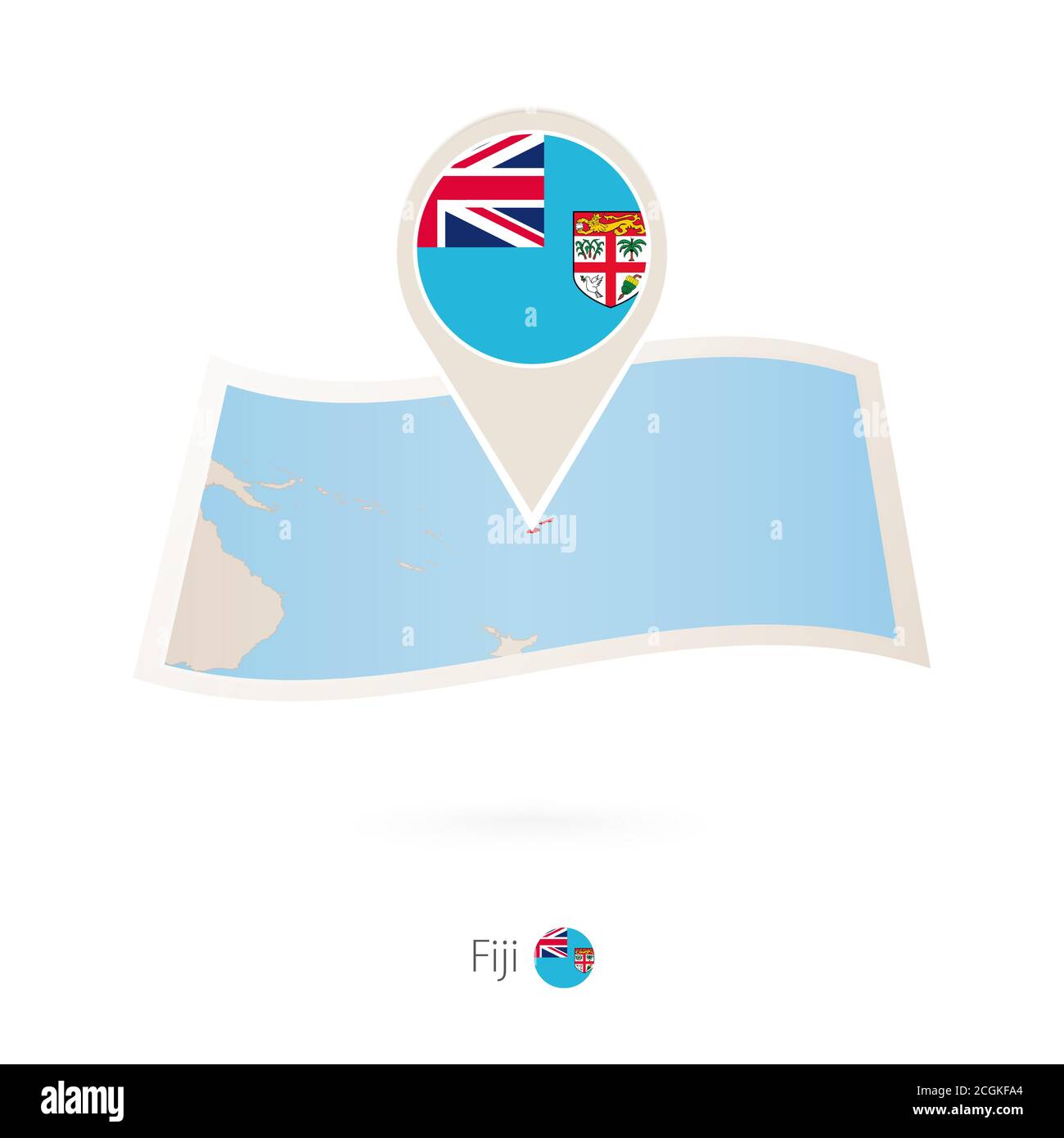 Folded paper map of Fiji with flag pin of Fiji. Vector Illustration ...