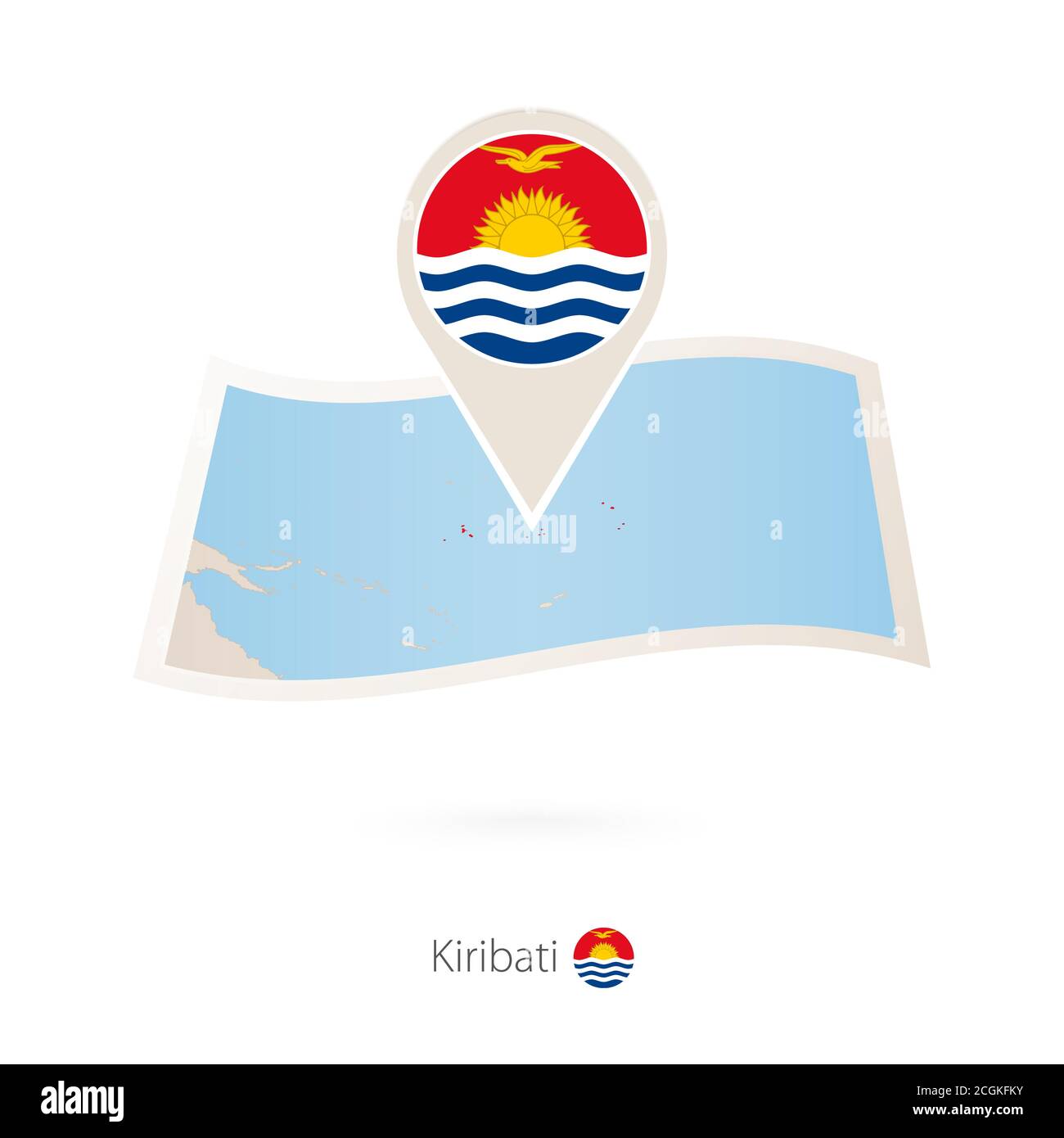 Folded paper map of Kiribati with flag pin of Kiribati. Vector ...