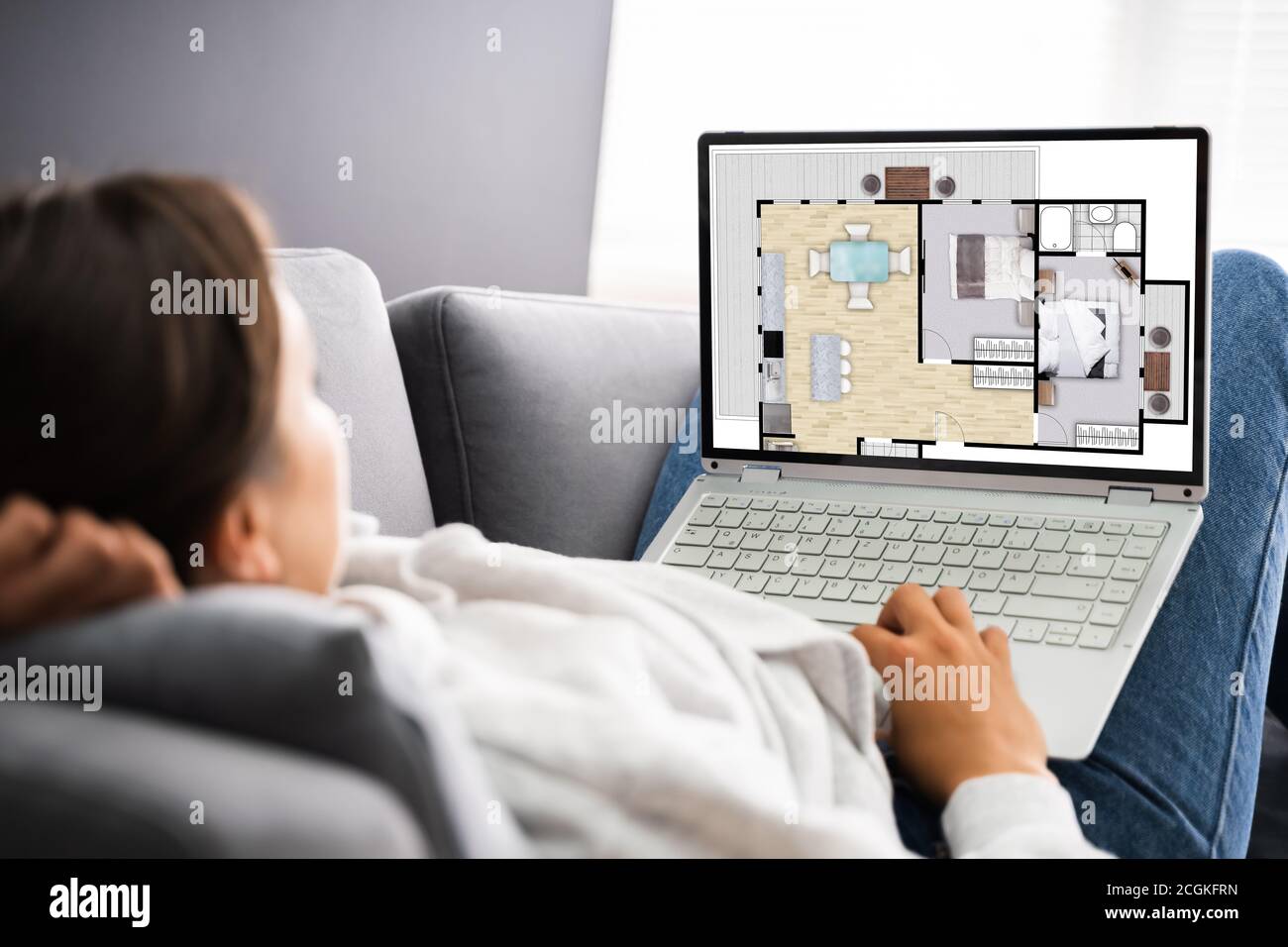 Buying House Online On Laptop. Home Management Stock Photo - Alamy