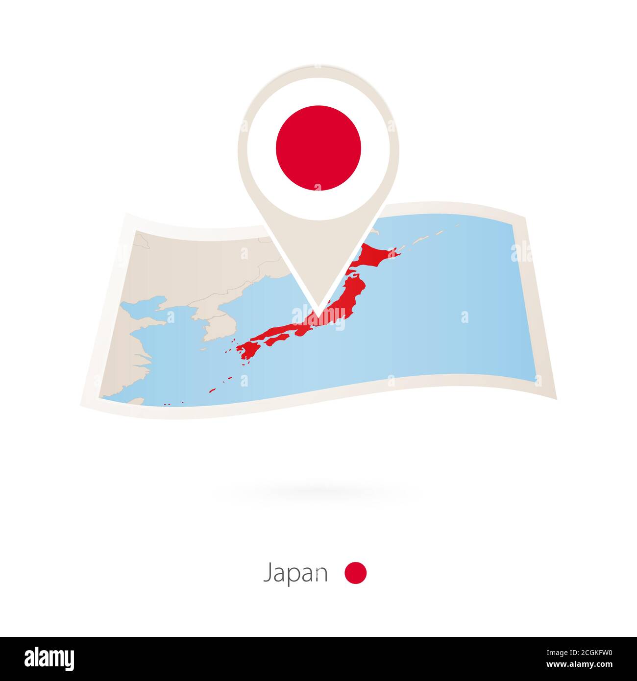 Folded paper map of Japan with flag pin of Japan. Vector Illustration ...