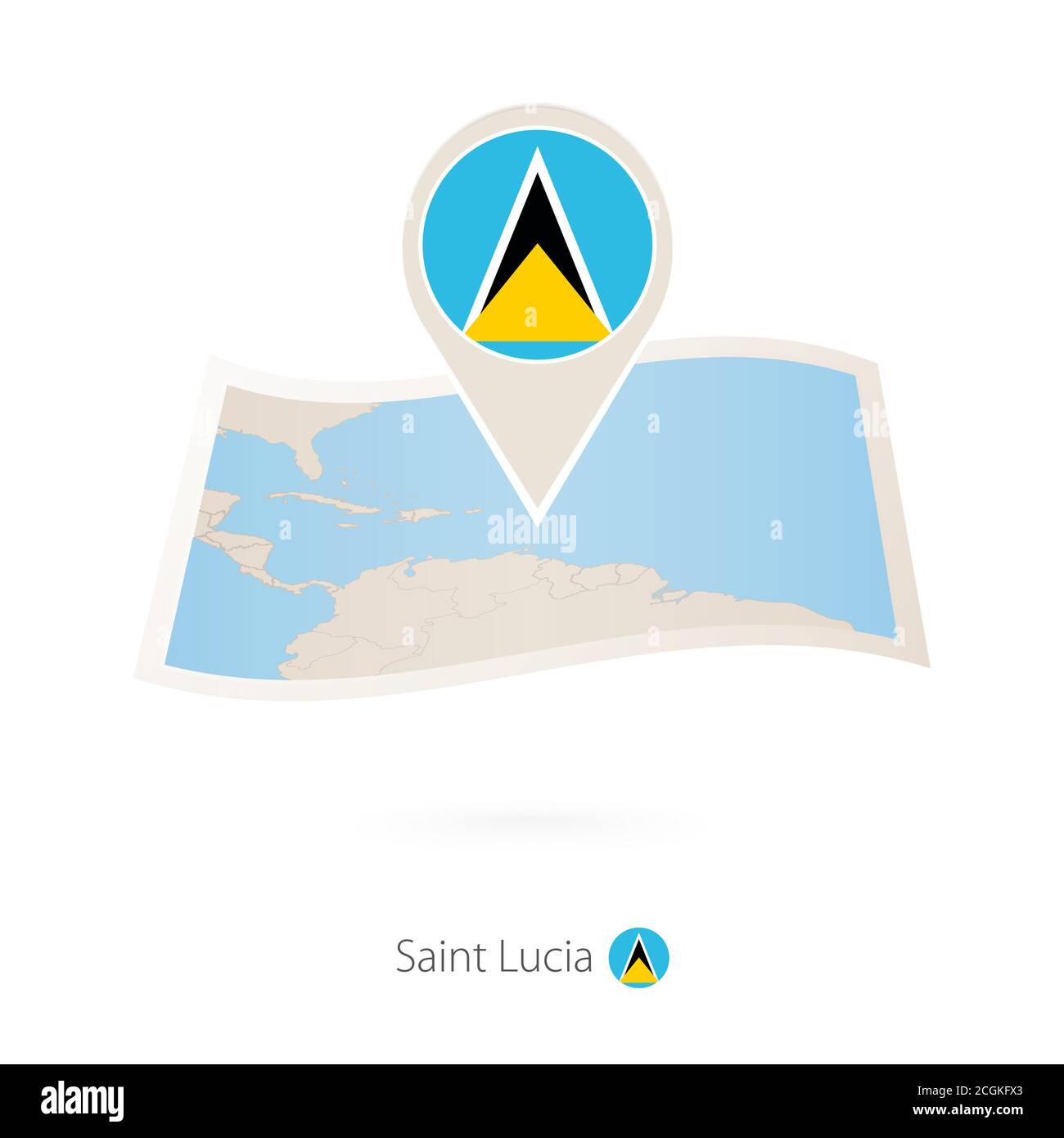 Folded paper map of Saint Lucia with flag pin of Saint Lucia. Vector ... Folded paper map of Saint Lucia with flag pin of Saint Lucia. Vector ...