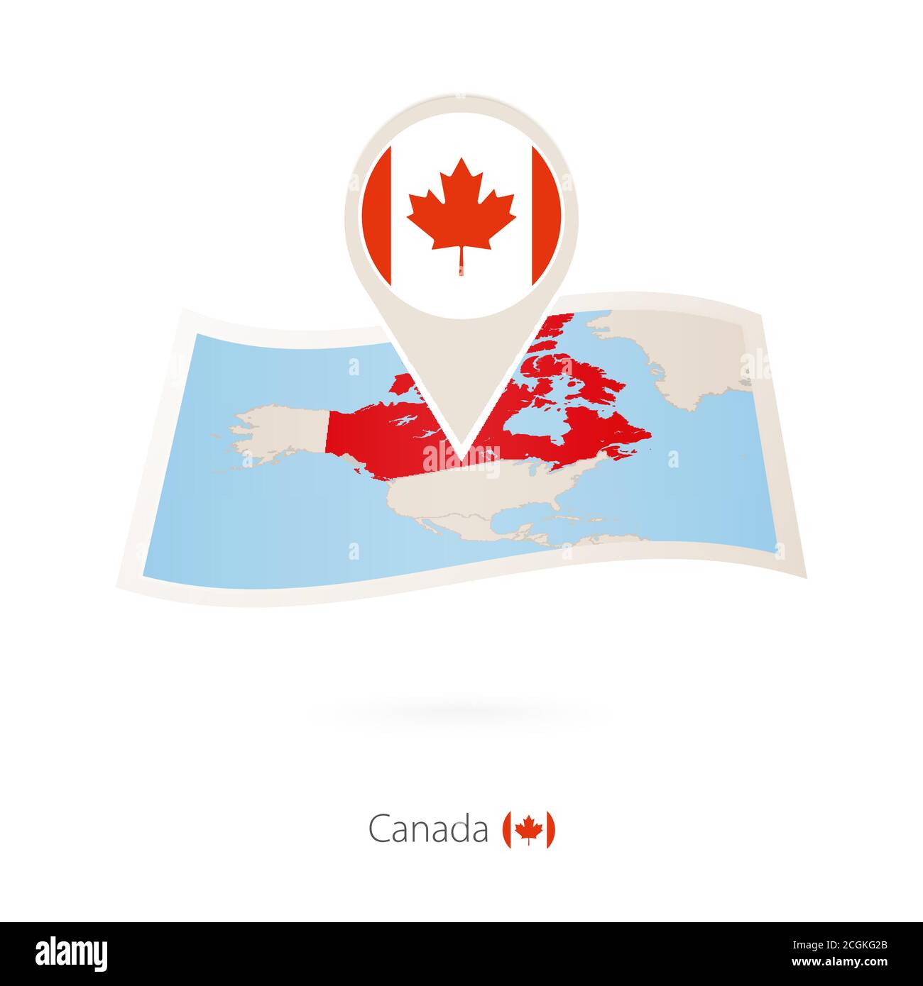 Folded paper map of Canada with flag pin of Canada. Vector Illustration ...