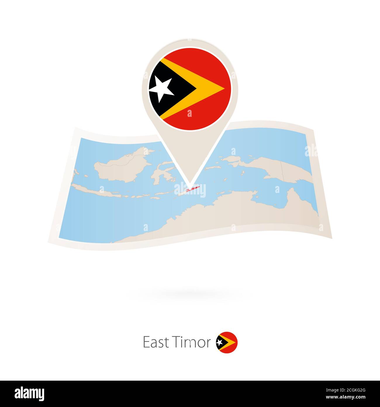 Folded paper map of East Timor with flag pin of East Timor. Vector ...