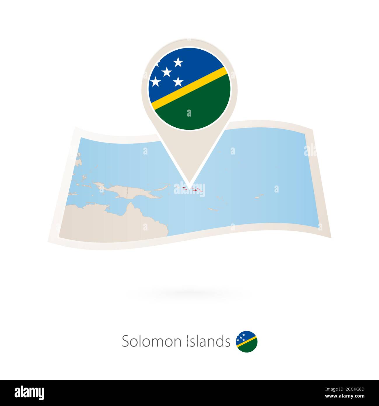Folded paper map of Solomon Islands with flag pin of Solomon Islands. Vector Illustration Stock ...
