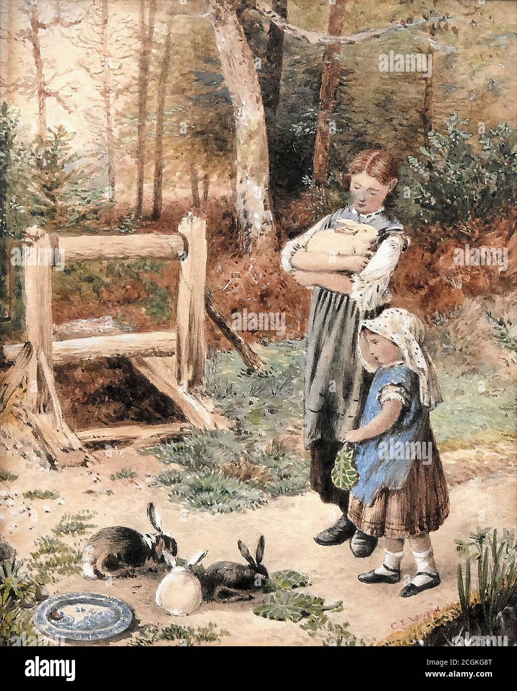 Wilson Charles Edward - Feeding the Rabbits - British School - 19th ...