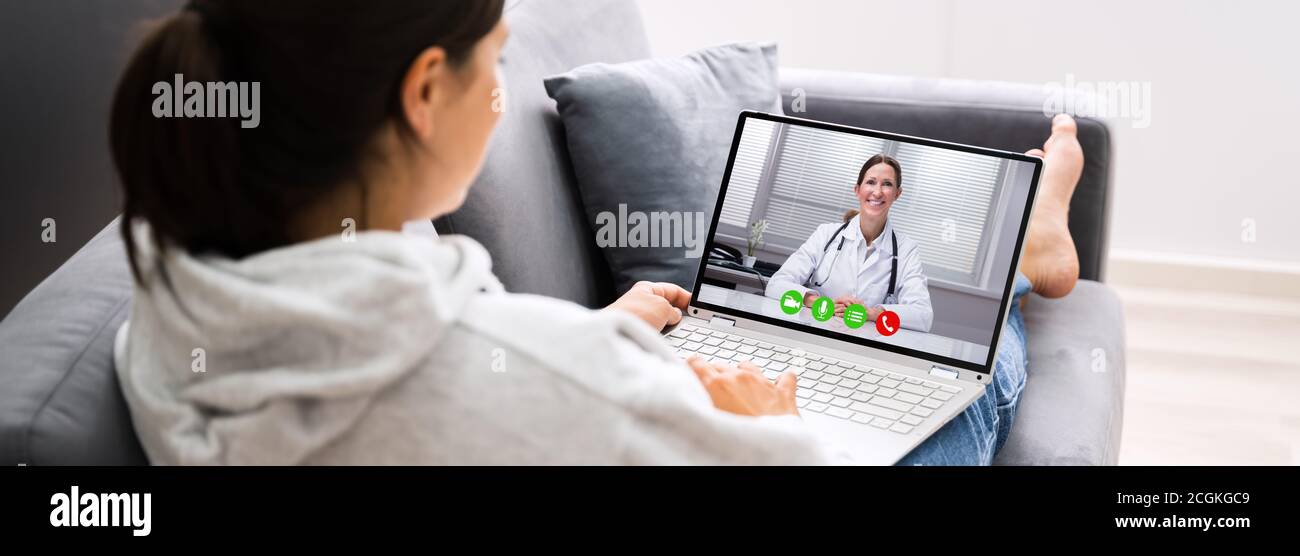 Telemedicine Video Call To Doctor On Laptop Stock Photo - Alamy