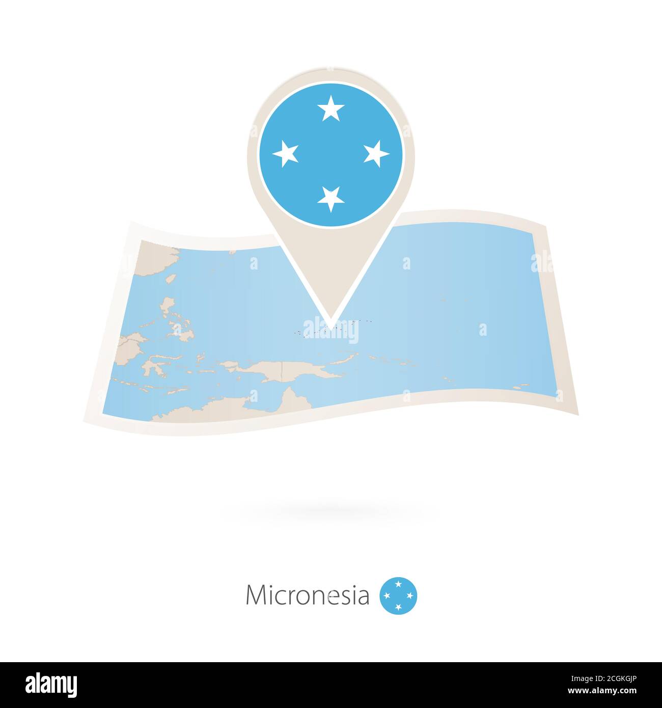 Folded paper map of Micronesia with flag pin of Micronesia. Vector ...