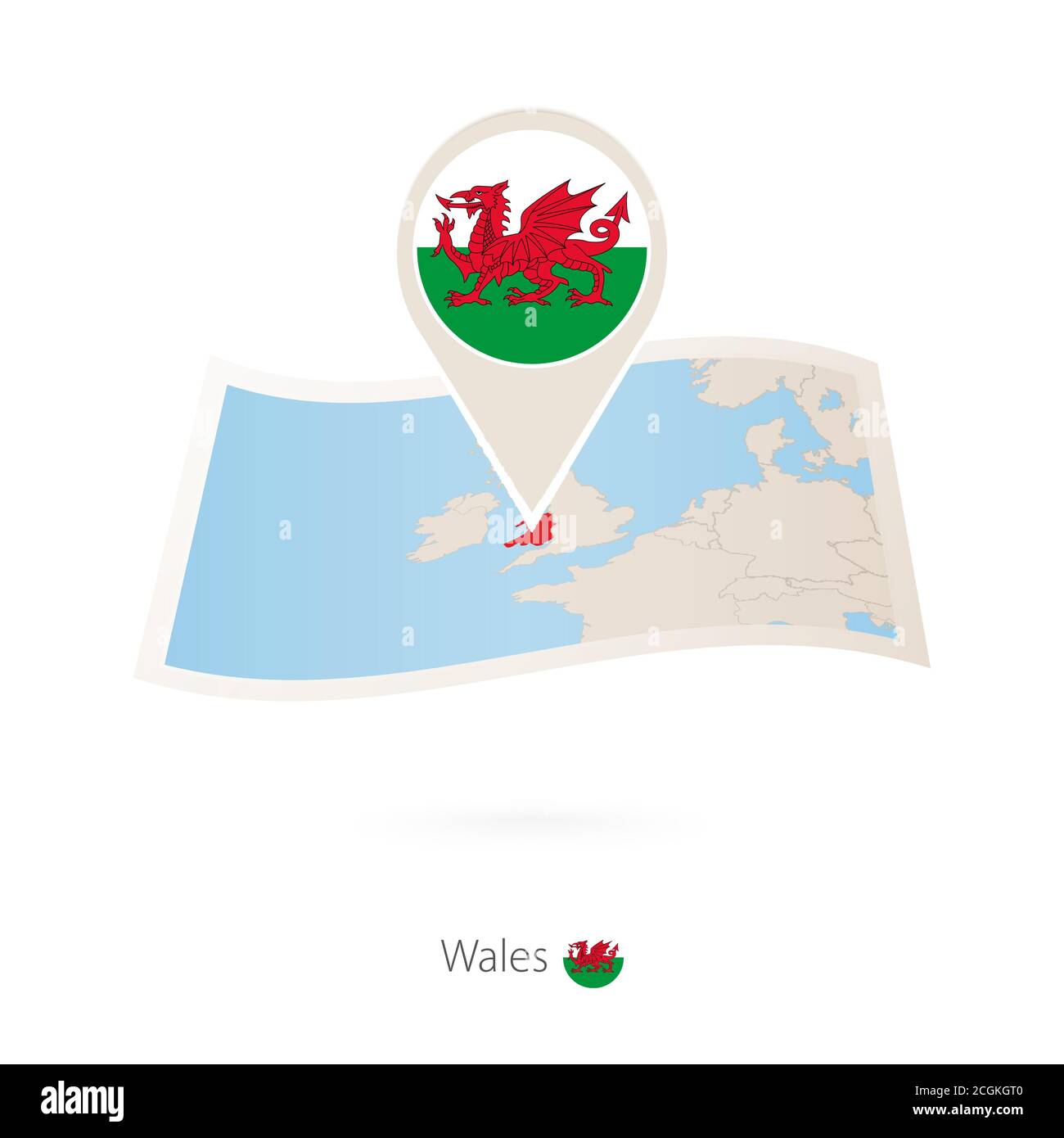 Folded paper map of Wales with flag pin of Wales. Vector Illustration Stock Vector Image & Art ...
