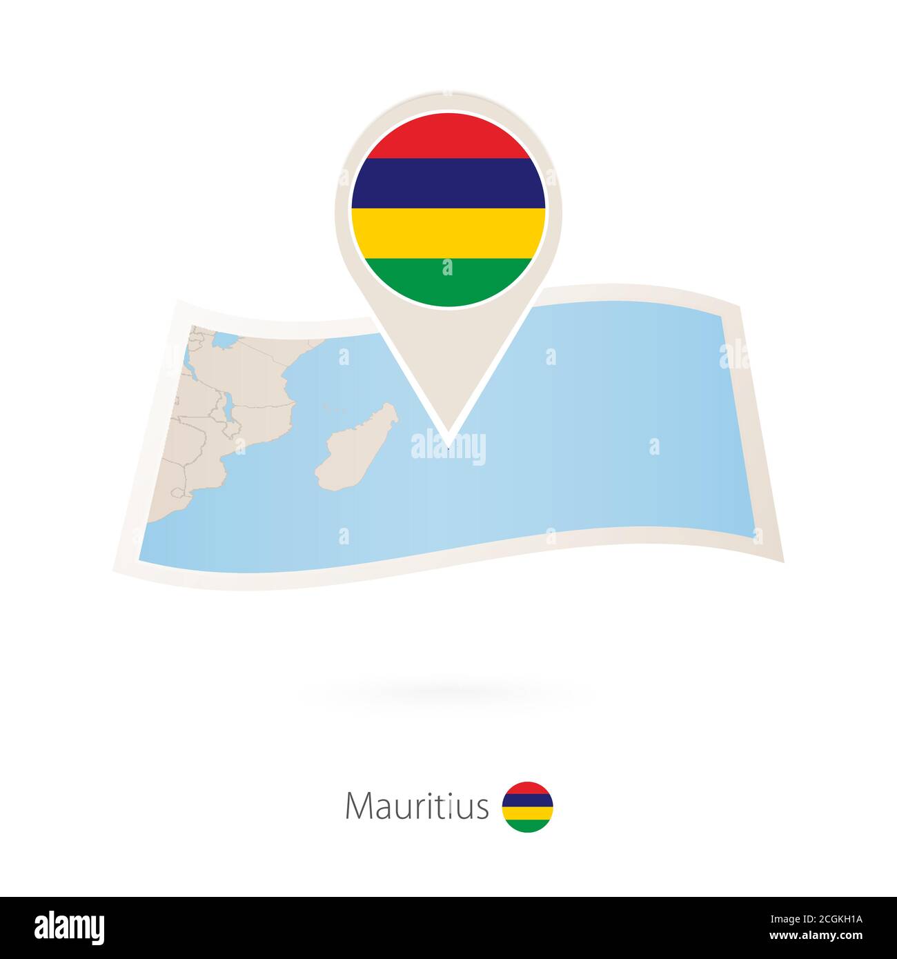 Folded paper map of Mauritius with flag pin of Mauritius. Vector Illustration Stock Vector Image ...