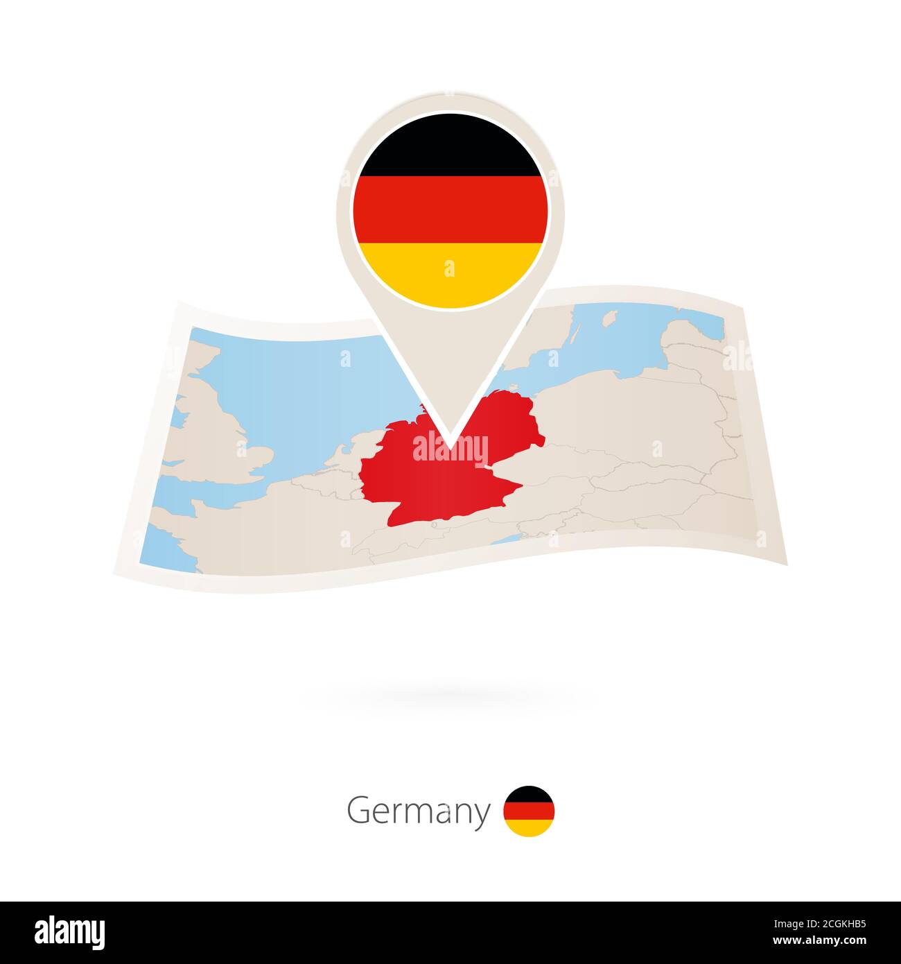 Folded paper map of Germany with flag pin of Germany. Vector ...