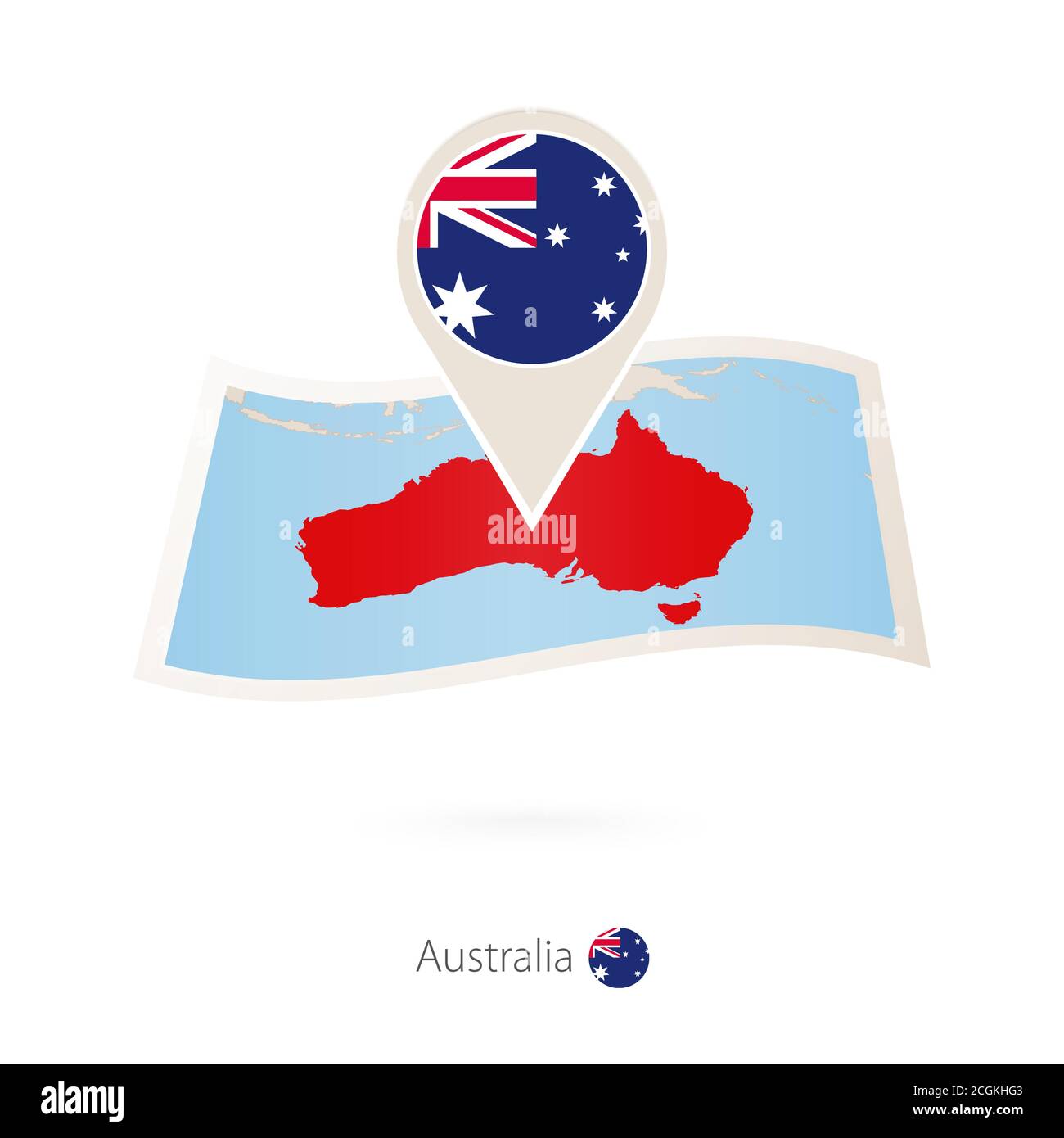 Folded paper map of Australia with flag pin of Australia. Vector ...