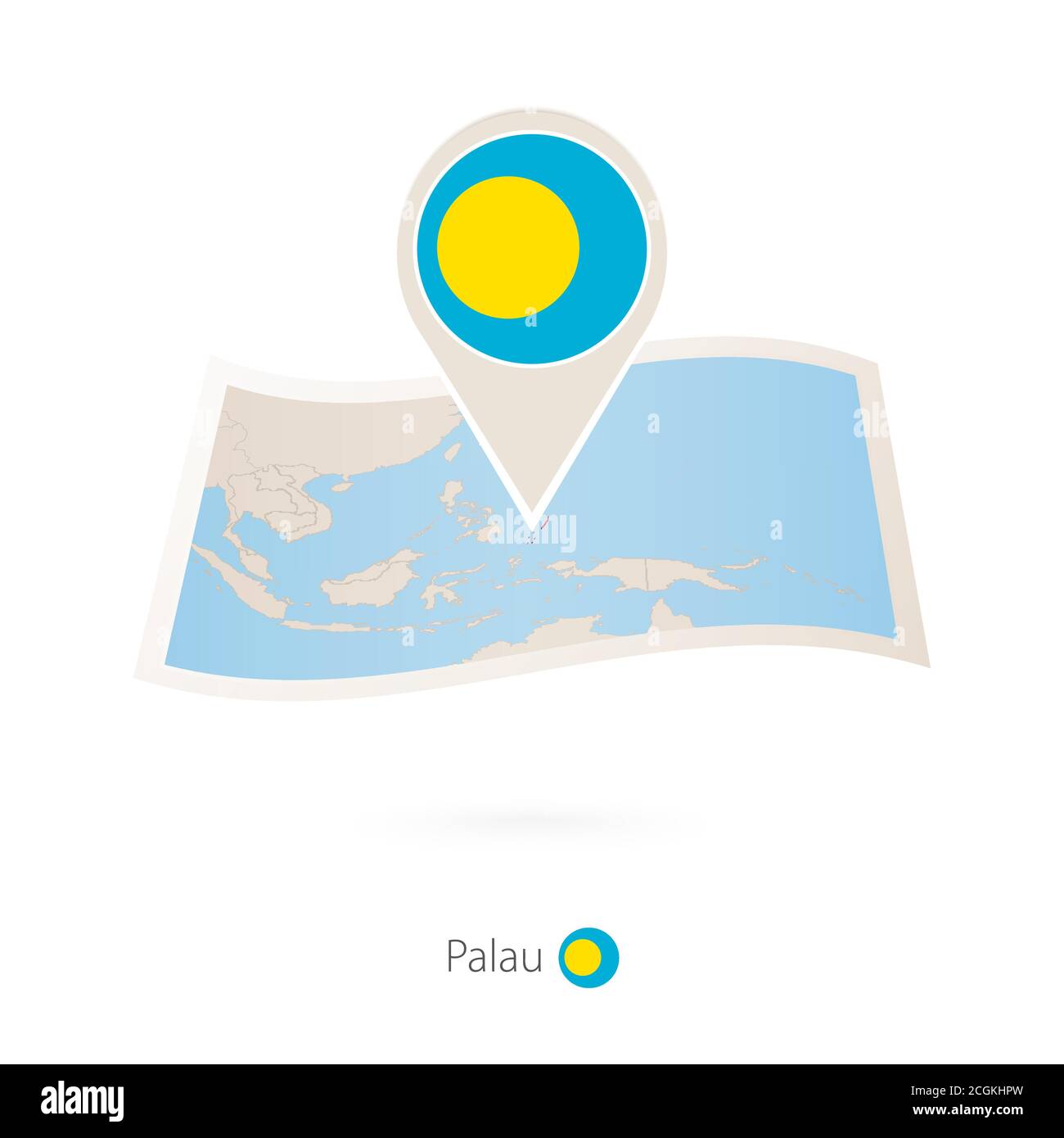 Folded paper map of Palau with flag pin of Palau. Vector Illustration Stock Vector Image & Art ...