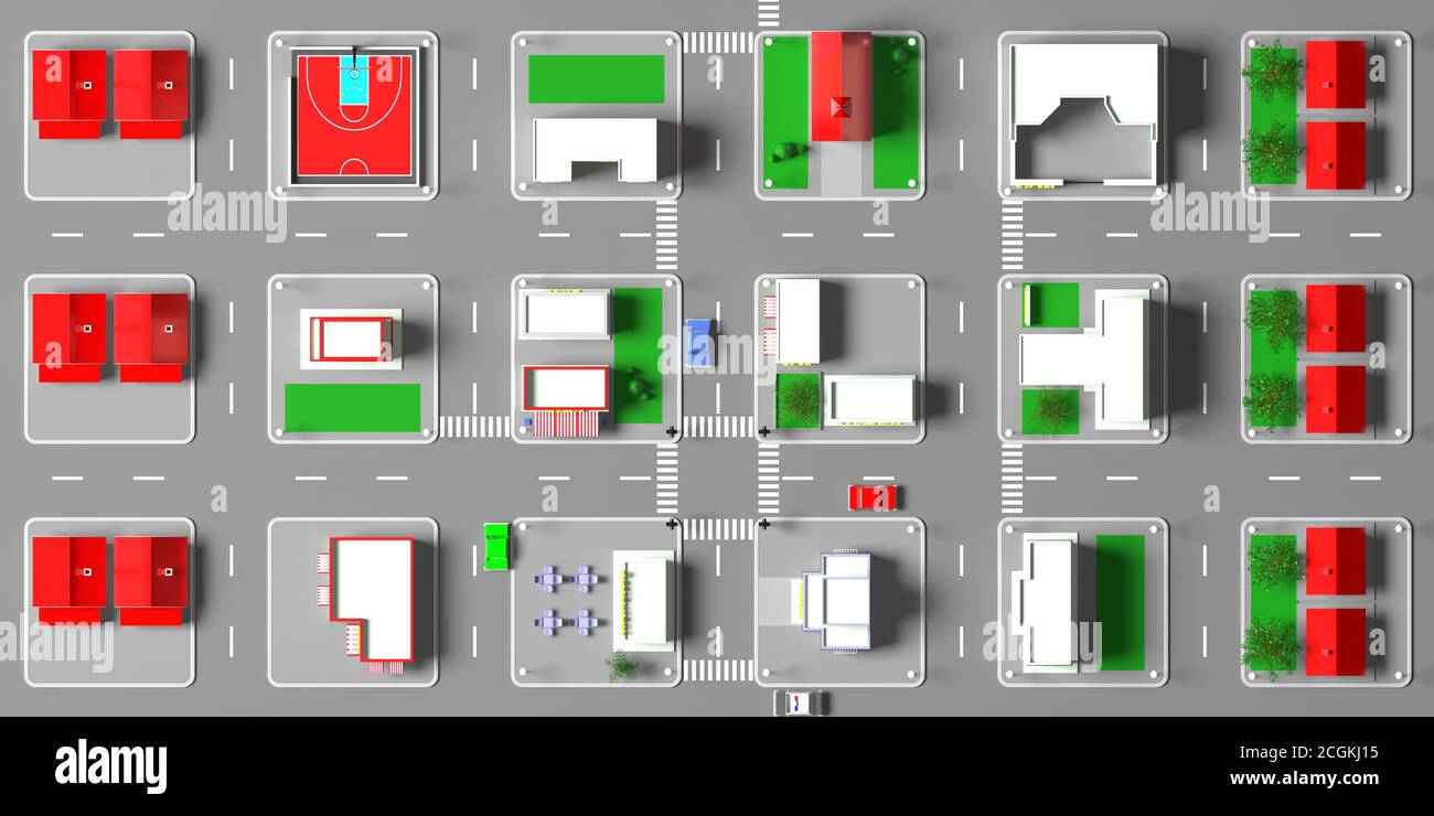 Small town isometric blocks map. Suburb downtown, urban buildings and ...