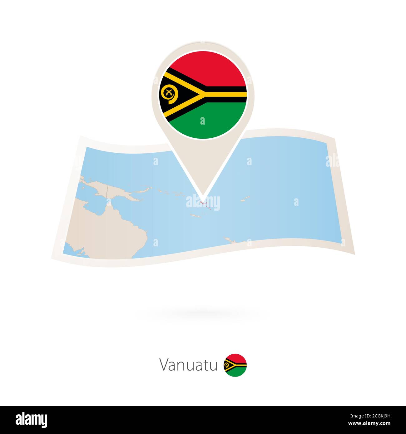 Folded paper map of Vanuatu with flag pin of Vanuatu. Vector Illustration Stock Vector Image ...
