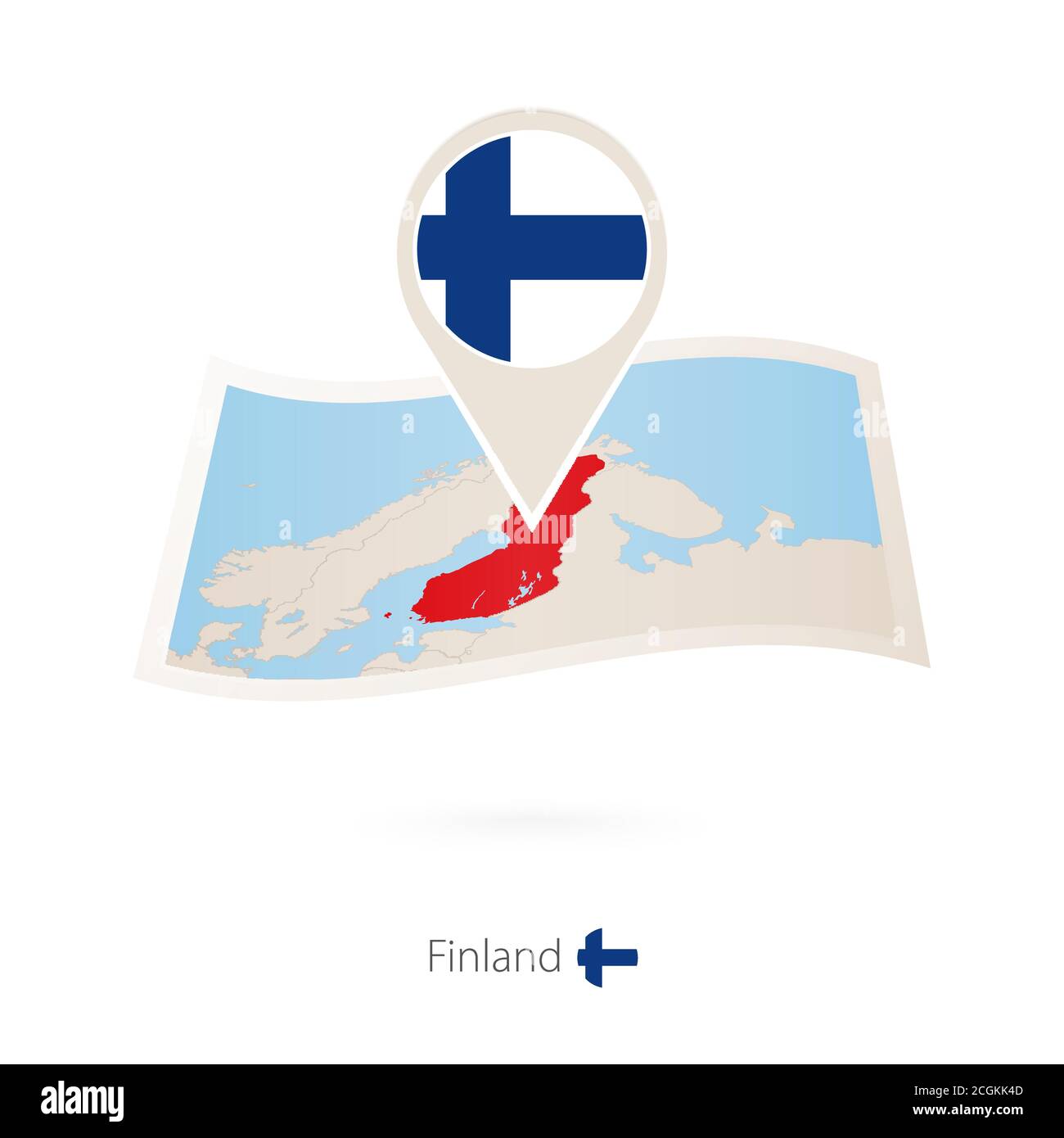 Folded paper map of Finland with flag pin of Finland. Vector ...