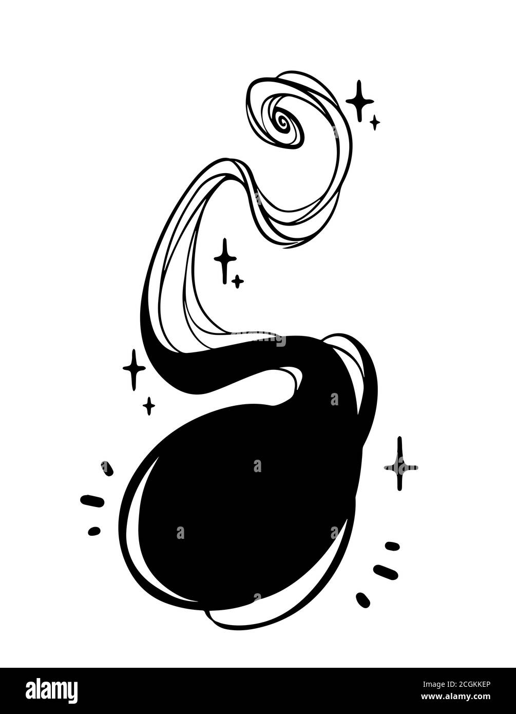 Magic silhouette witch shining stars. Hand drawn vector illustration ...