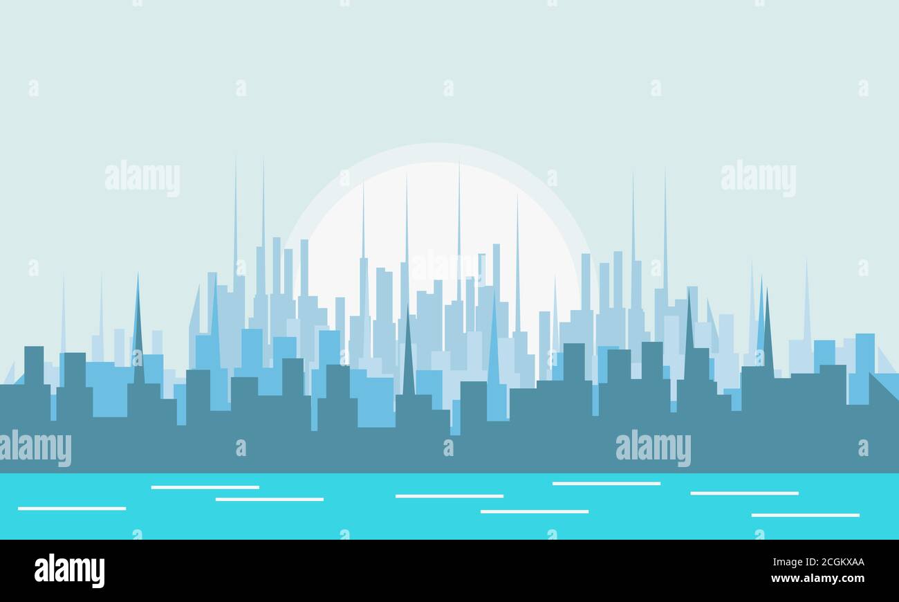 City background vector flat illustration design landscape side view ...