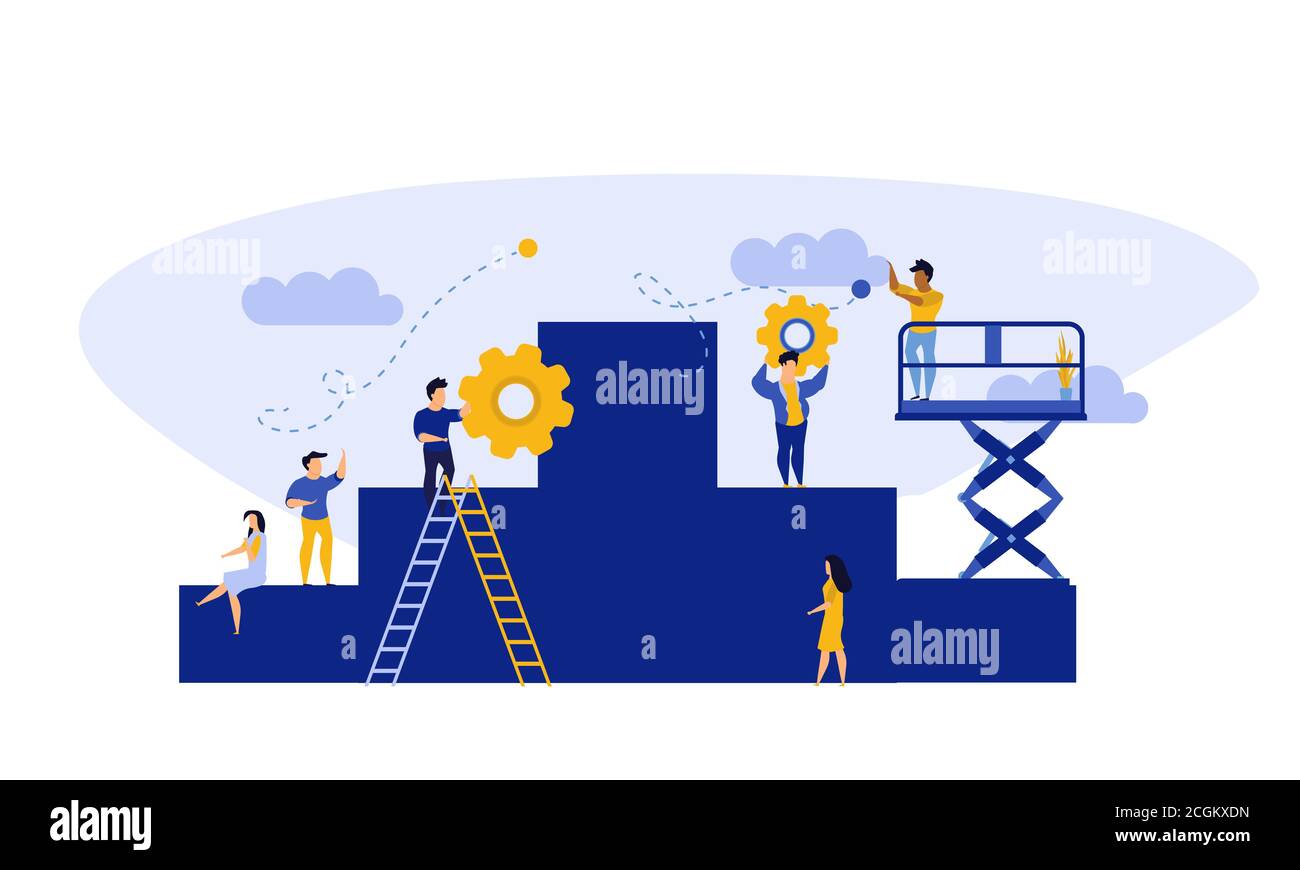 Achievement target career challenge vector flat illustration. People ...