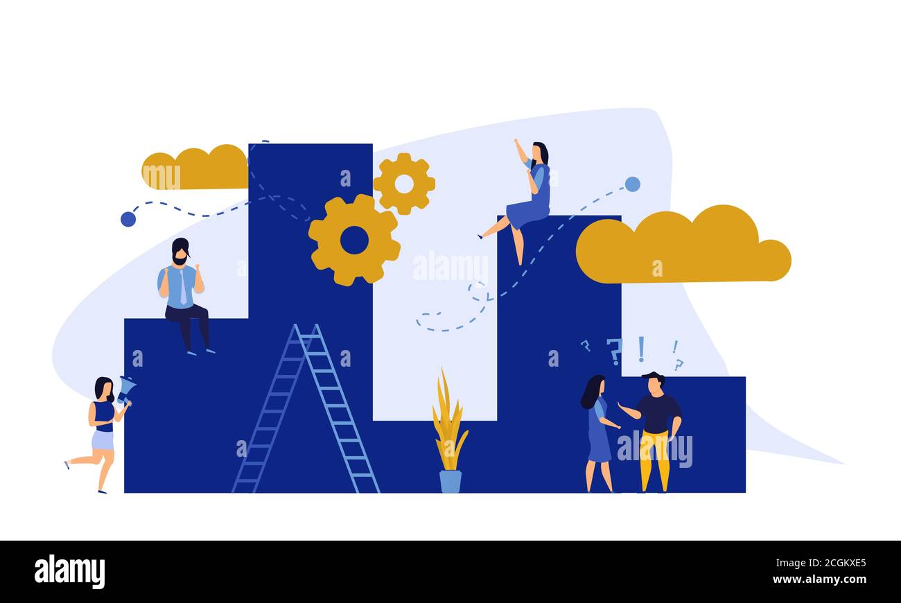 Achievement target career challenge vector flat illustration. People ...