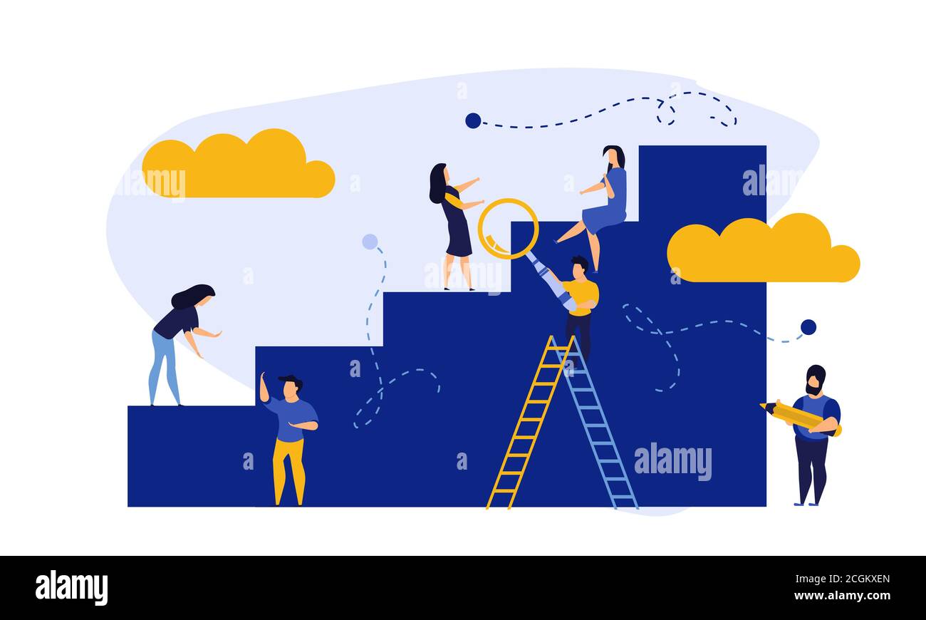 Achievement target career challenge vector flat illustration. People ...