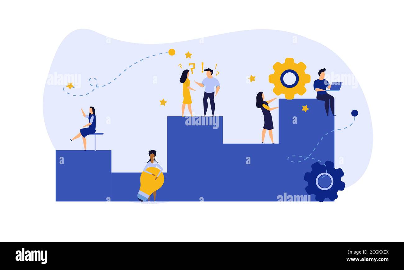 Achievement target career challenge vector flat illustration. People ...