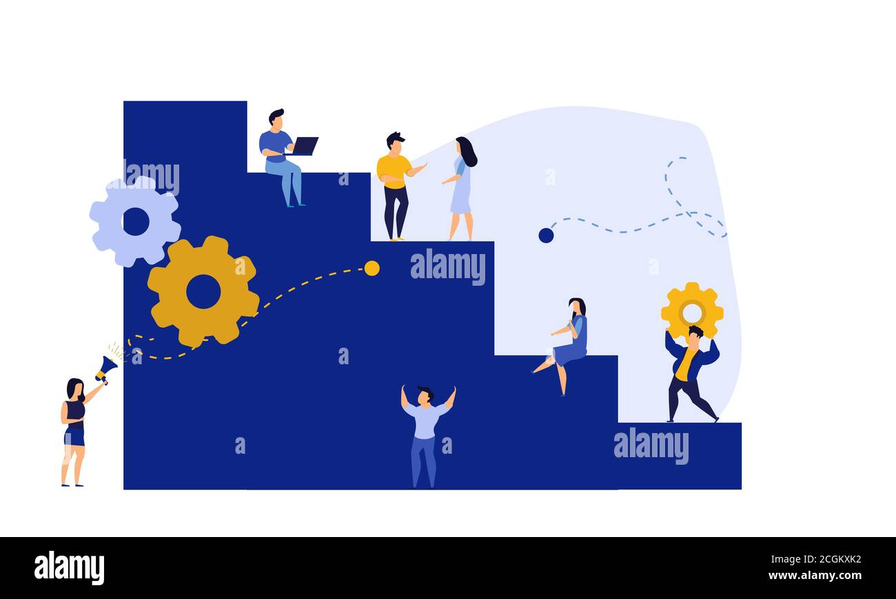 Achievement target career challenge vector flat illustration. People ...