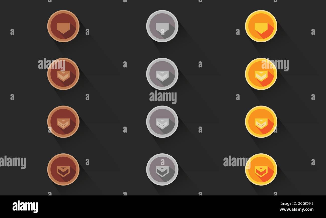 Flat vectors set game rank illustration design. Bronze, silver and ...