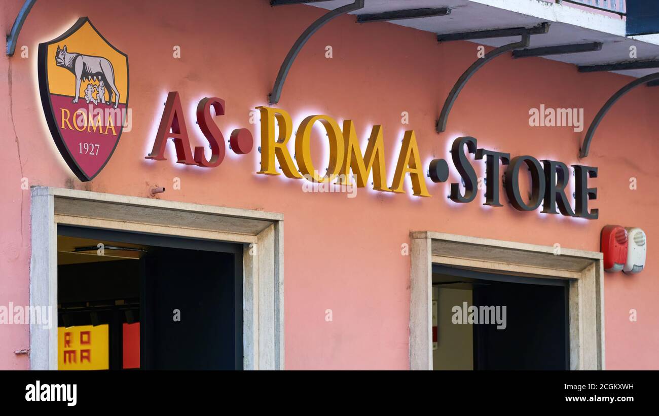 Tourism in via del Corso, Rome, Italy. AS Roma Football Club Retail ...