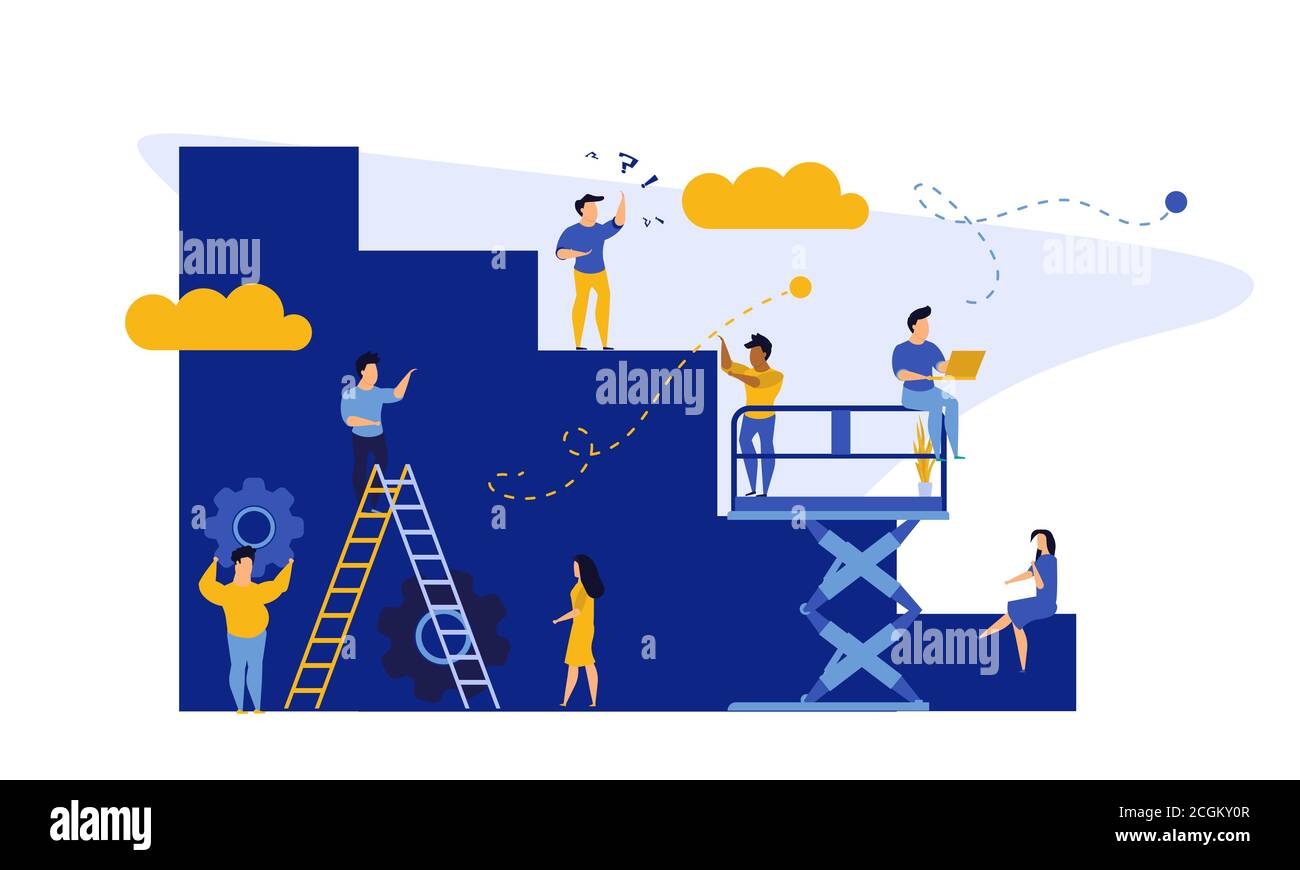 Achievement target career challenge vector flat illustration. People ...