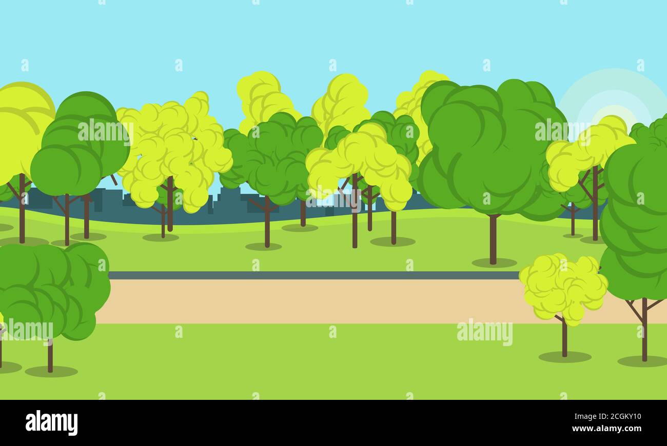 Park summer vector concept landscape flat illustration design Stock ...