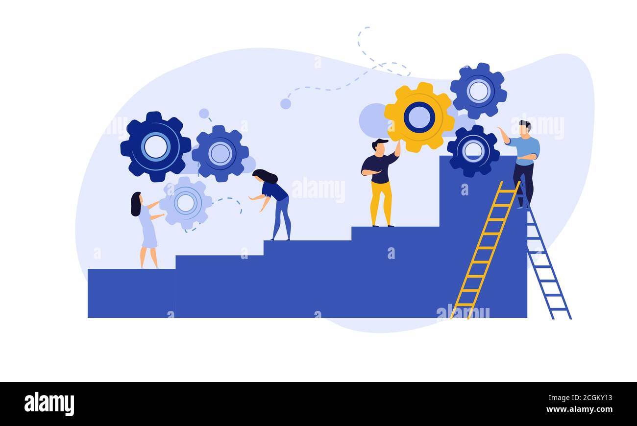 Achievement target career challenge vector flat illustration. Woman kpi ...