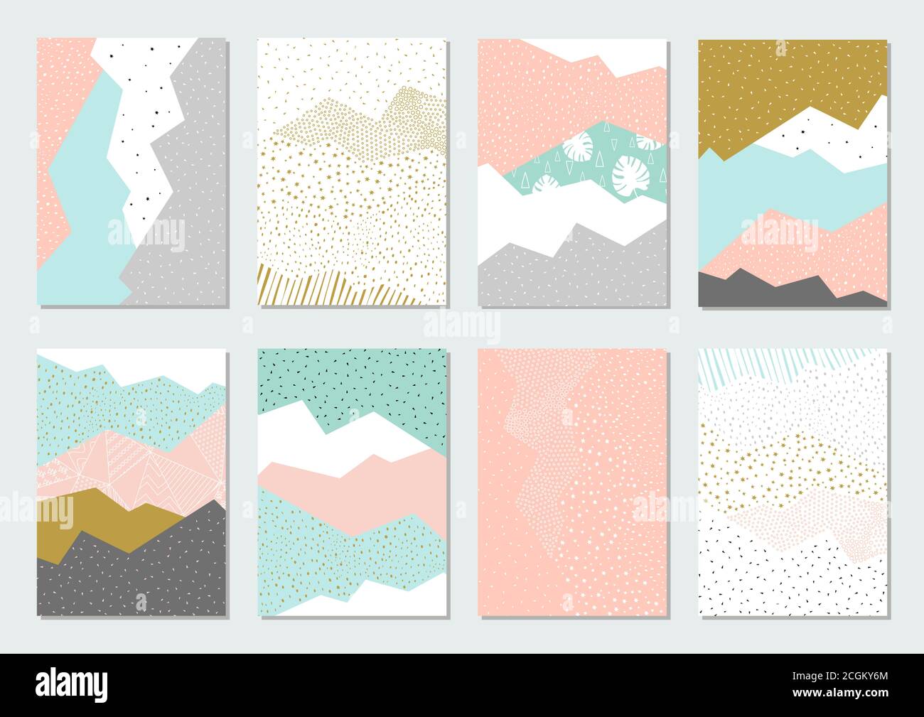 Abstract background template set with geometric shapes in pastel ...