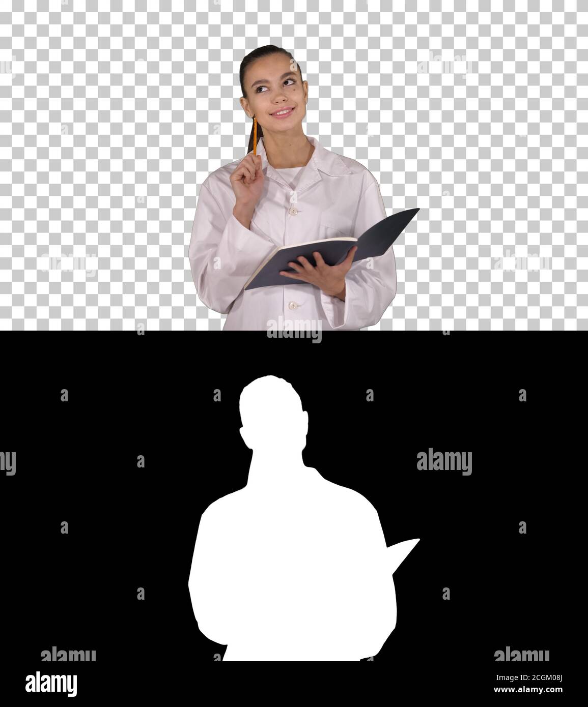 Expressive young female doctor with creative idea holding notebo Stock ...