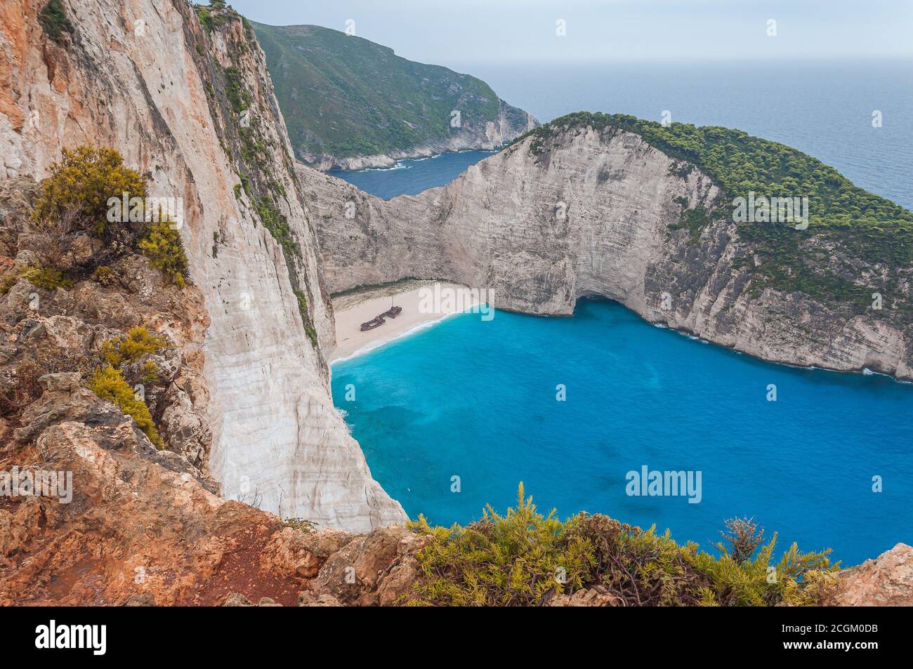 Top view of the shipwreck beach and its white limestone cliffs ...