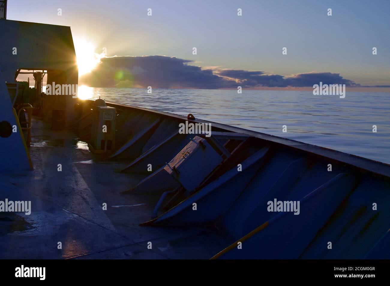 Sunset on the Atlantic ocean taken from the cargo container ship from ...