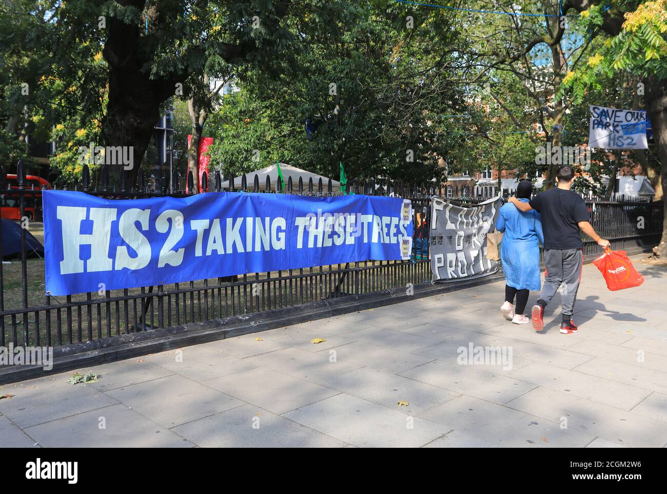 HS2 protest camp in Euston Square Gardens, north London, UK Stock Photo ...