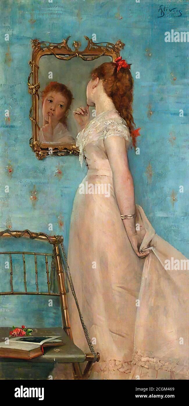 Stevens Alfred - Girl Looking in the Mirror - Belgian School - 19th ...