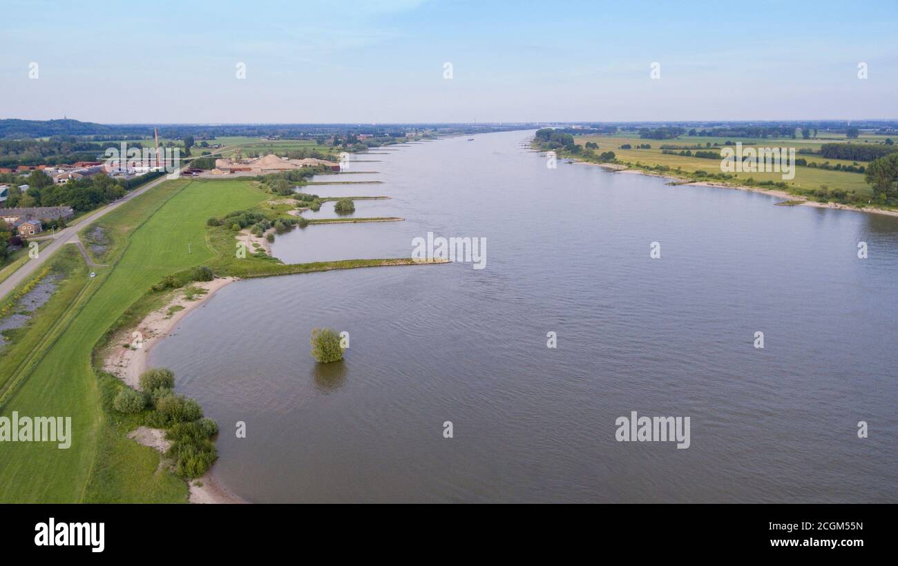 Aarial view on the Rhine river. This part is the border between Germany ...