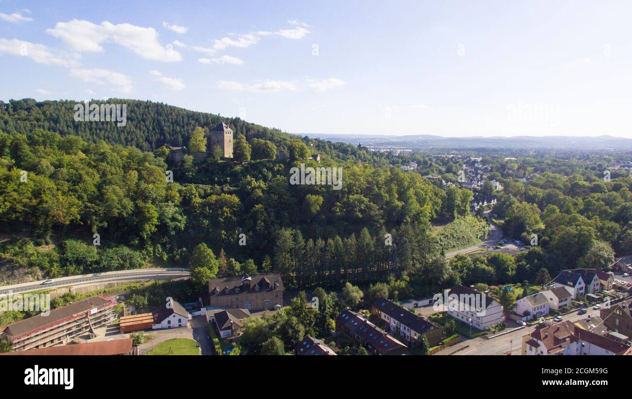 Aerial view on Sayn and the Sayn castle in Germany Stock Photo - Alamy