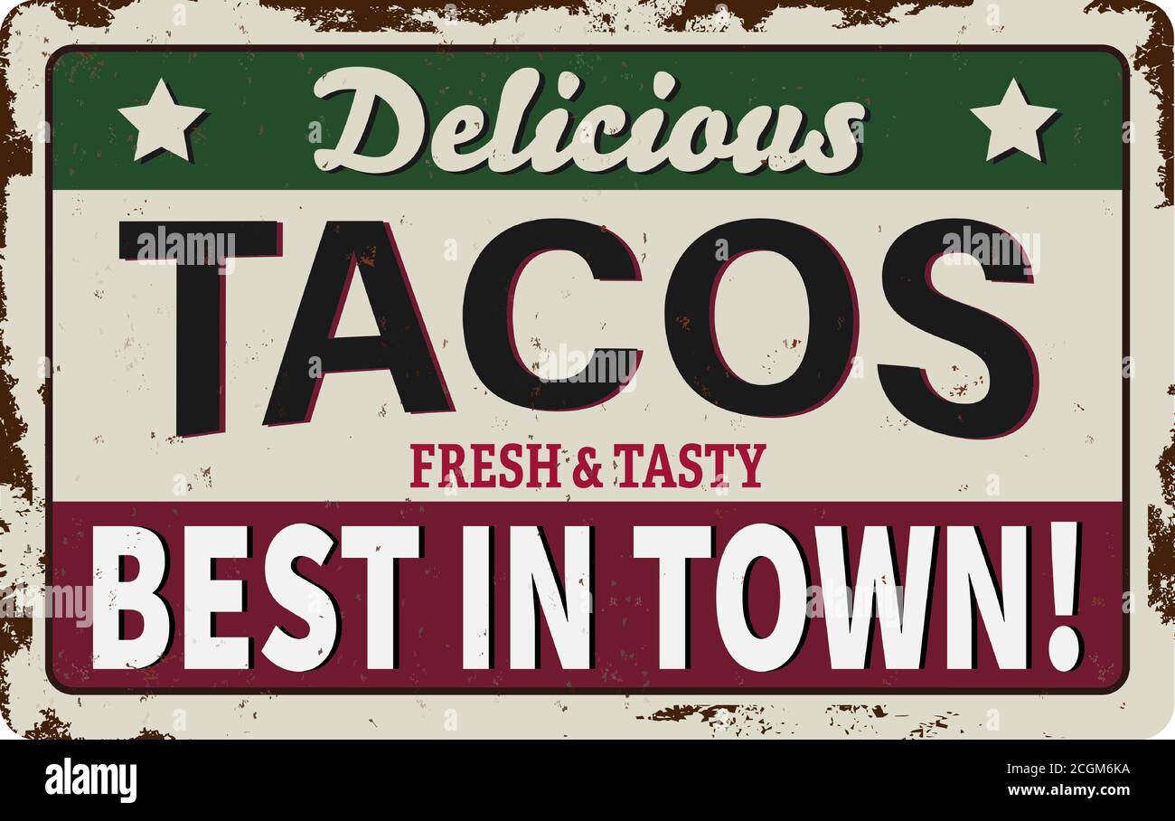 Vector retro sign template for traditional taco meal in Mexican ...