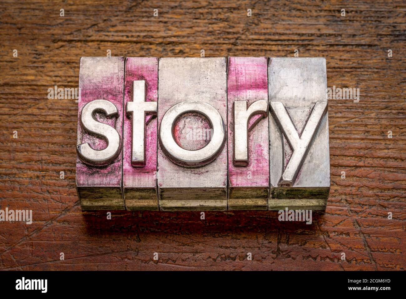 story word abstract in gritty vintage letterpress metal types against ...