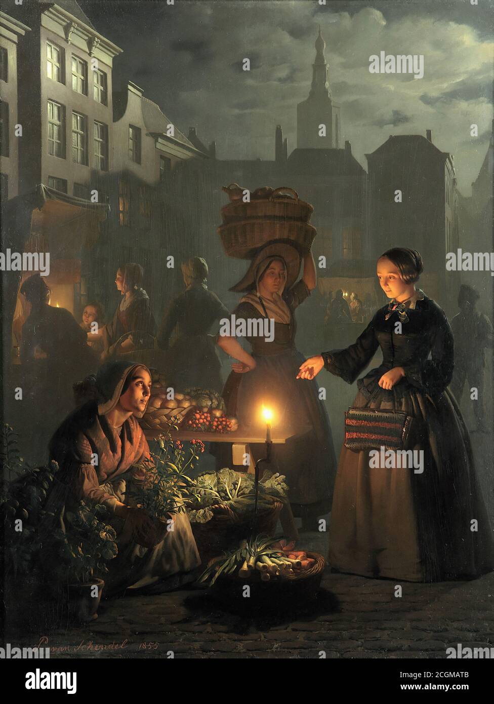 Schendel Petrus Van - a Moonlit Vegetable Market 1 - Belgian School ...