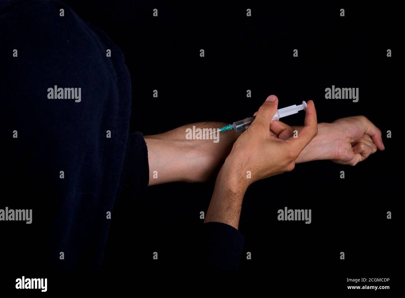 Drugs concept Illness concept. Drug contact, young man very stressed ...