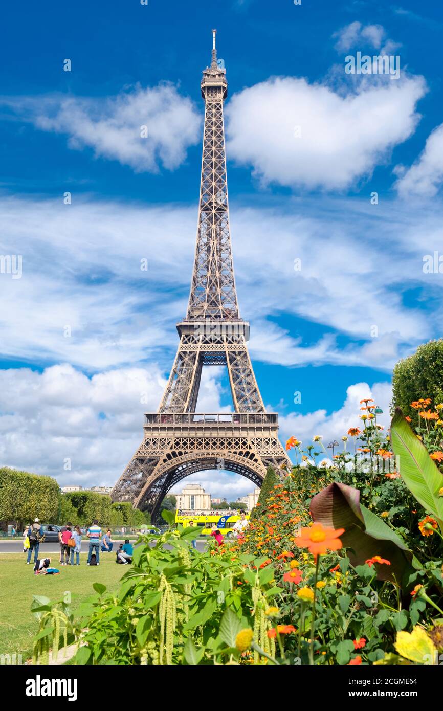 The Eiffel Tower and the Champ de Mars garden in Paris Stock Photo - Alamy
