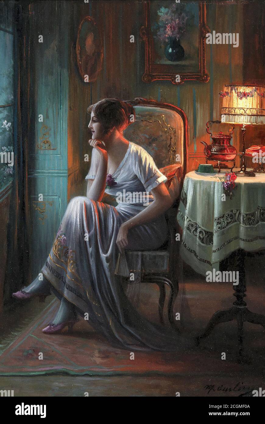 Carlier Max - Junge Frau IM Lampenschein - Belgian School - 19th ...