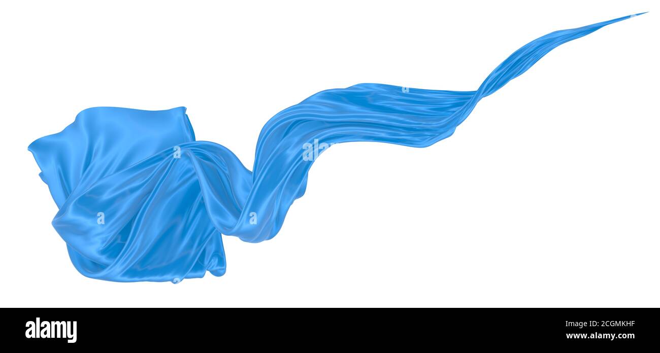 Beautiful flowing fabric flying in the wind. Blue wavy silk or satin ...