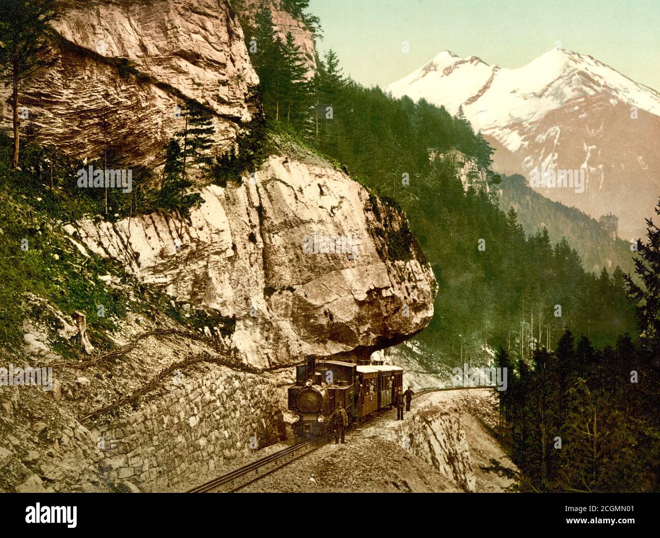 A train on the climb on the Brünigbahn from Meiringen, Brünig Pass ...