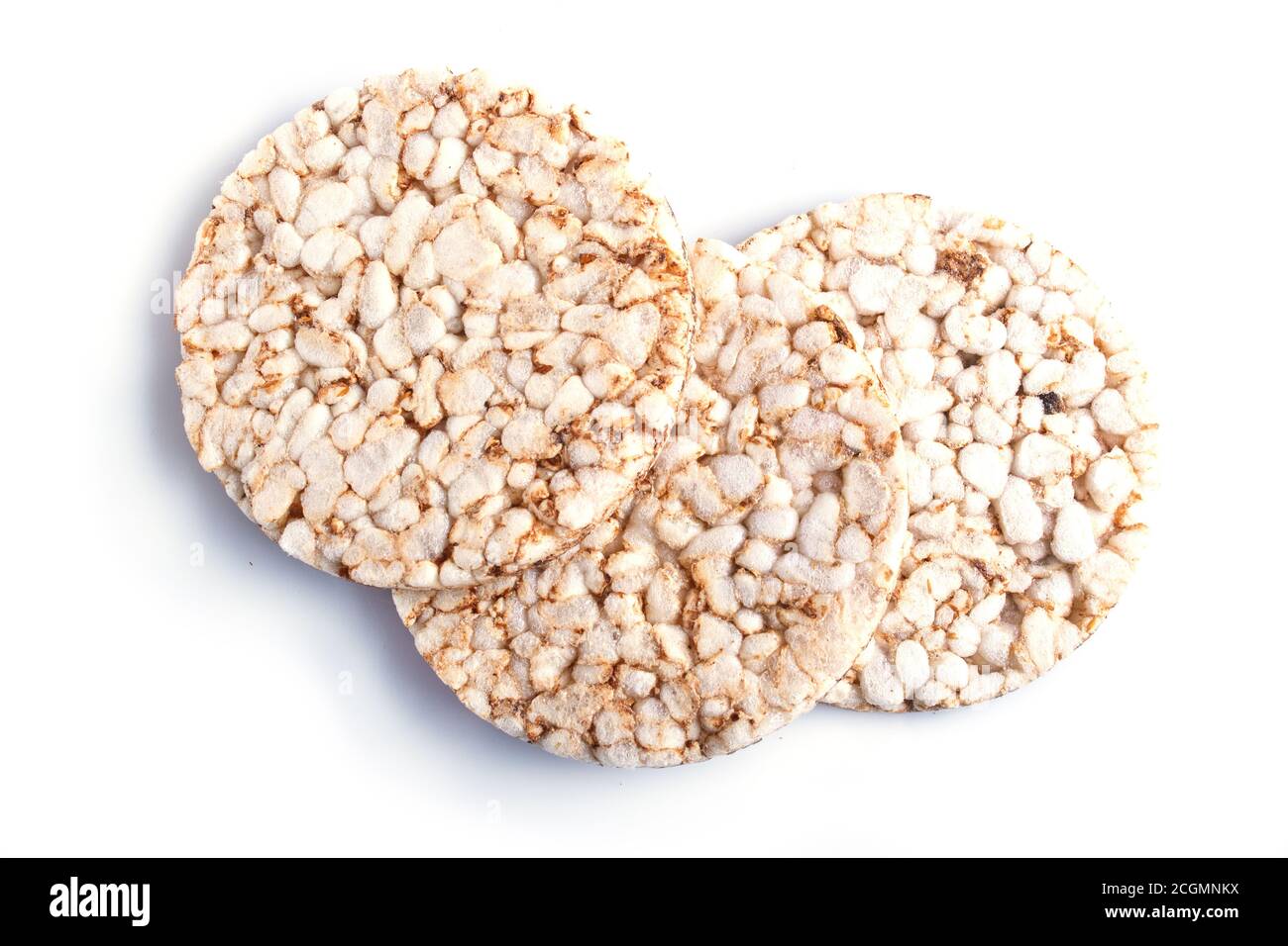 Pile of three rice cakes isolated on white background. top view Stock ...
